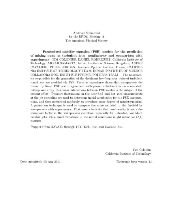 (PDF) Parabolized stability equation (PSE) models for the prediction of ...