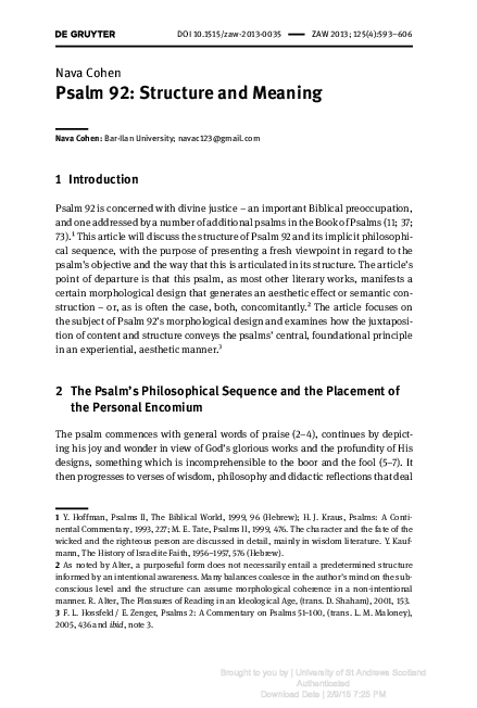 (PDF) Psalm 92: Structure and Meaning