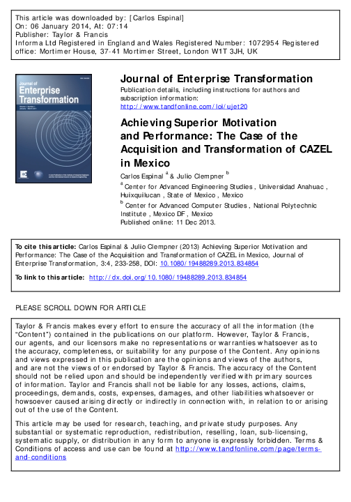 (PDF) Achieving Superior Motivation and Performance: The Case of the ...