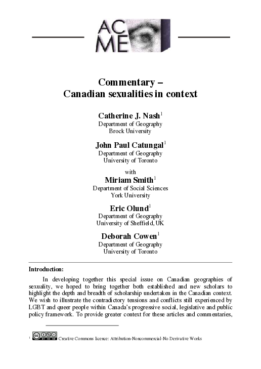 (PDF) Commentary – Canadian sexualities in context