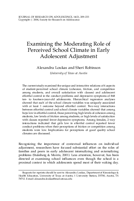 (PDF) Examining the Moderating Role of Perceived School Climate in ...