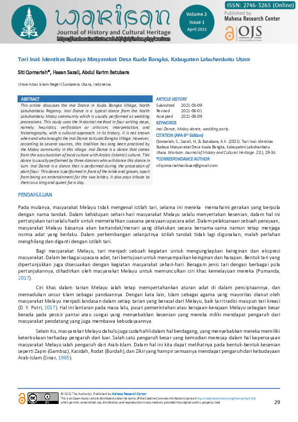 (PDF) Tari Inai: Identitas Budaya Masyarakat Desa Kuala Bangka ...