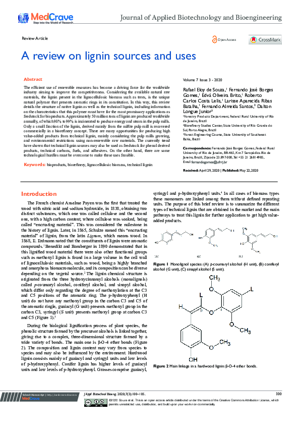 Pdf A Review On Lignin Sources And Uses