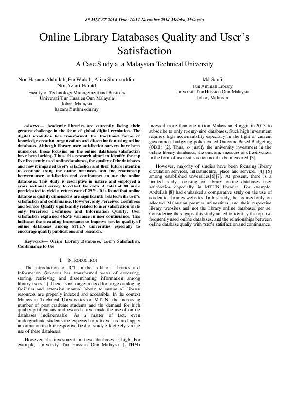 (PDF) Online Library Databases Quality and Users' Satisfaction: A Case ...