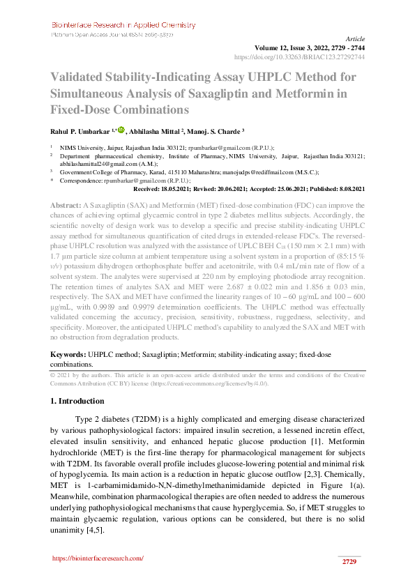 (PDF) Validated Stability-Indicating Assay UHPLC Method for Simultaneous Analysis of Saxagliptin ...