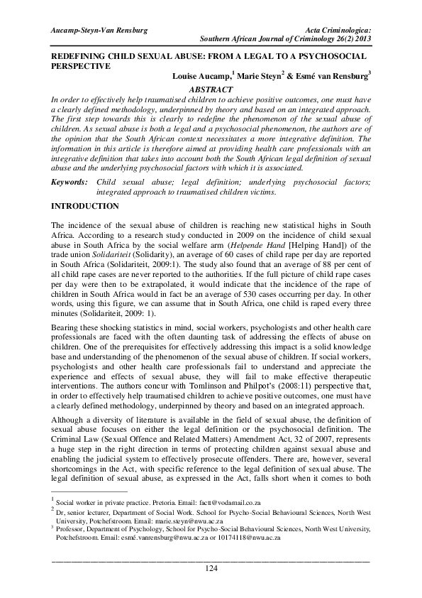 (PDF) Redefining child sexual abuse : from a legal to a psychosocial perspective
