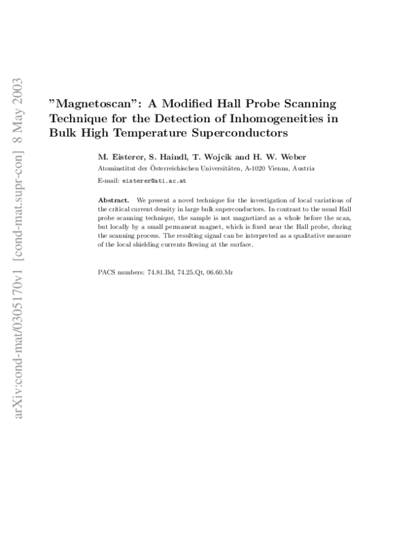 (PDF) Magnetoscan : a modified Hall probe scanning technique for the ...