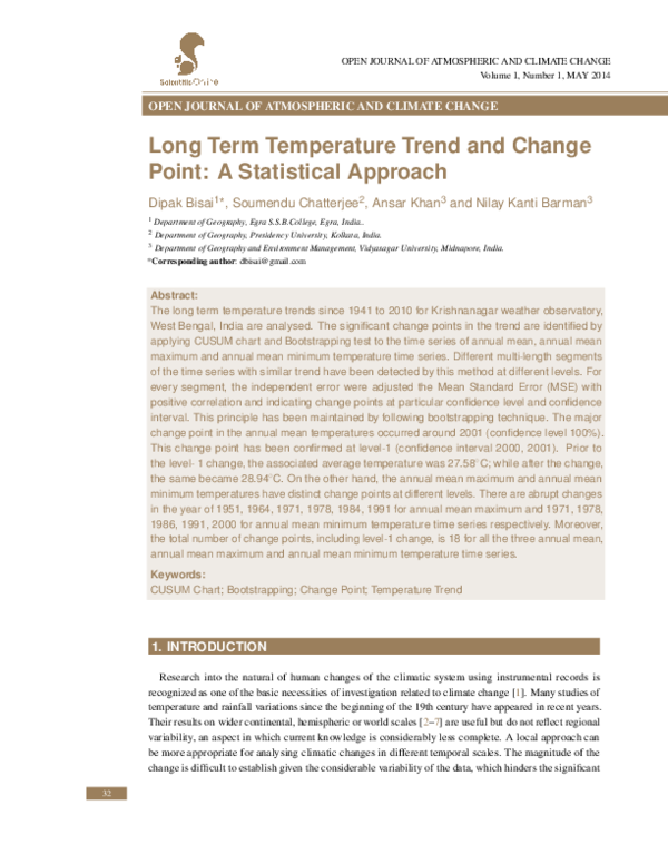 (PDF) Long Term Temperature Trend and Change Point: A Statistical Approach