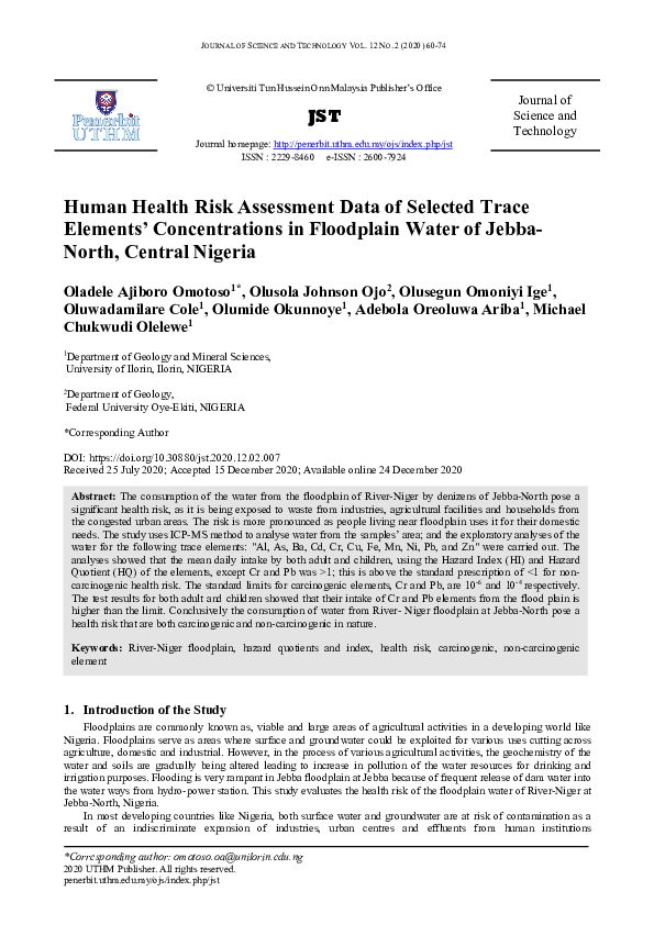 (PDF) Human Health Risk Assessment Data of Selected Trace Elements ...