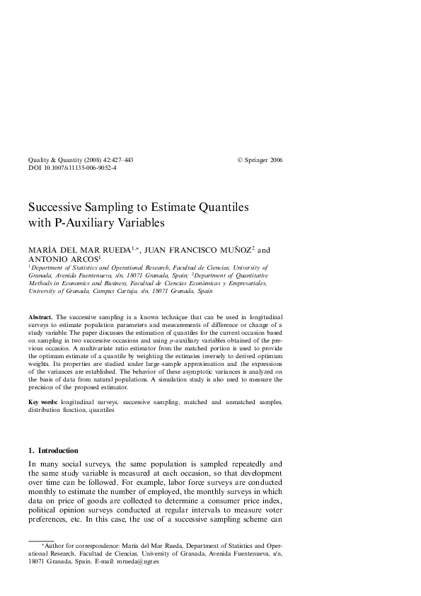 (PDF) Successive Sampling to Estimate Quantiles with P-Auxiliary Variables