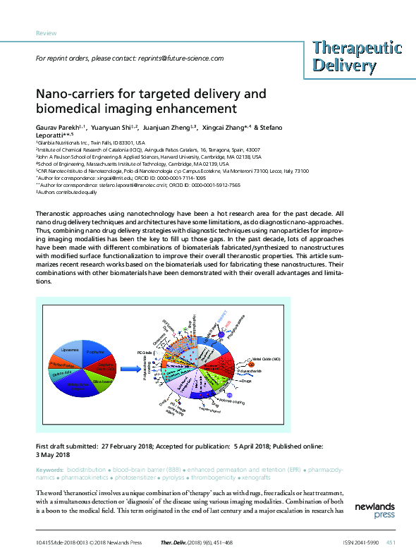 (PDF) Nano-carriers for targeted delivery and biomedical imaging ...