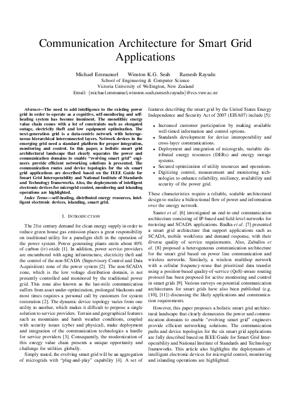 Pdf Communication Architecture For Smart Grid Applications