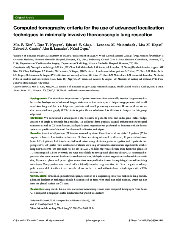 (PDF) Computed tomography criteria for the use of advanced localization techniques in minimally ...