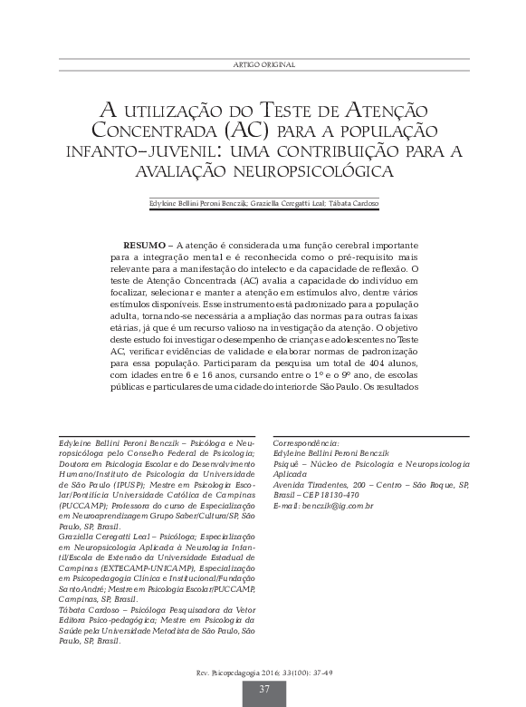 (PDF) A utilização do teste de atenção concentrada (AC) para a ...