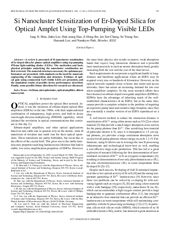 (PDF) Si nanocluster sensitization of Er-doped silica for optical ...