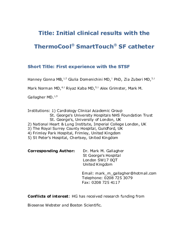 (DOC) Initial clinical results with the ThermoCool® SmartTouch ...