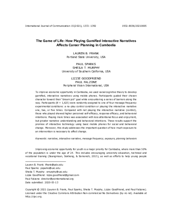 (PDF) The Game of Life: How Playing Gamified Interactive Narratives ...