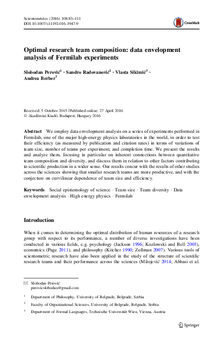(PDF) Optimal research team composition: data envelopment analysis of ...