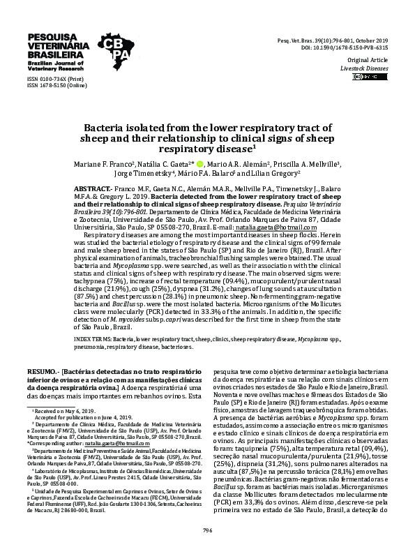 (PDF) Bacteria isolated from the lower respiratory tract of sheep and ...