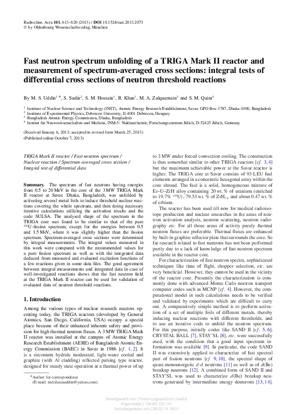 (PDF) Fast neutron spectrum unfolding of a TRIGA Mark II reactor and measurement of spectrum ...