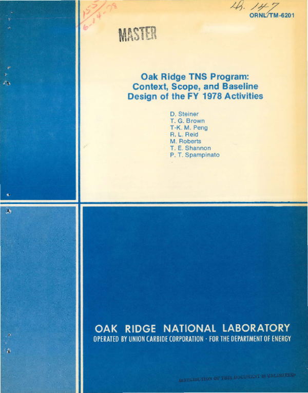 (PDF) Oak Ridge TNS program: context, scope, and baseline design of the ...