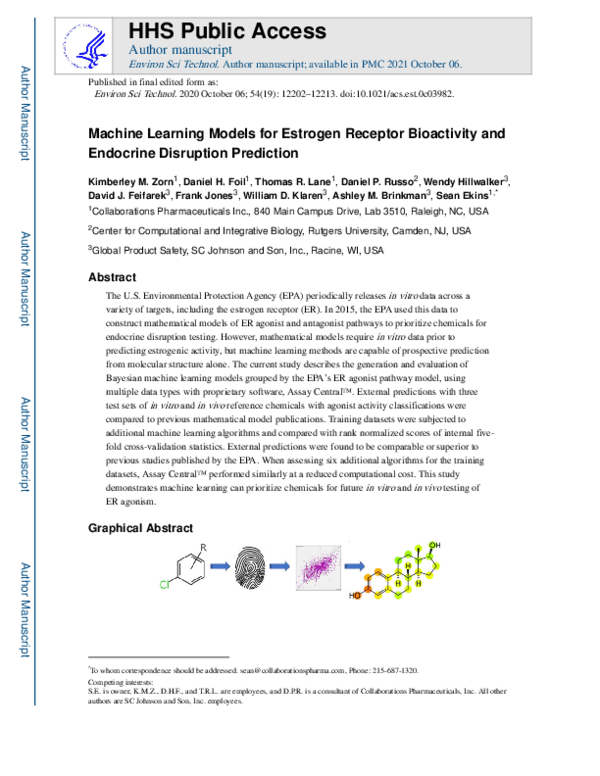 (PDF) Machine Learning Models for Estrogen Receptor Bioactivity and ...