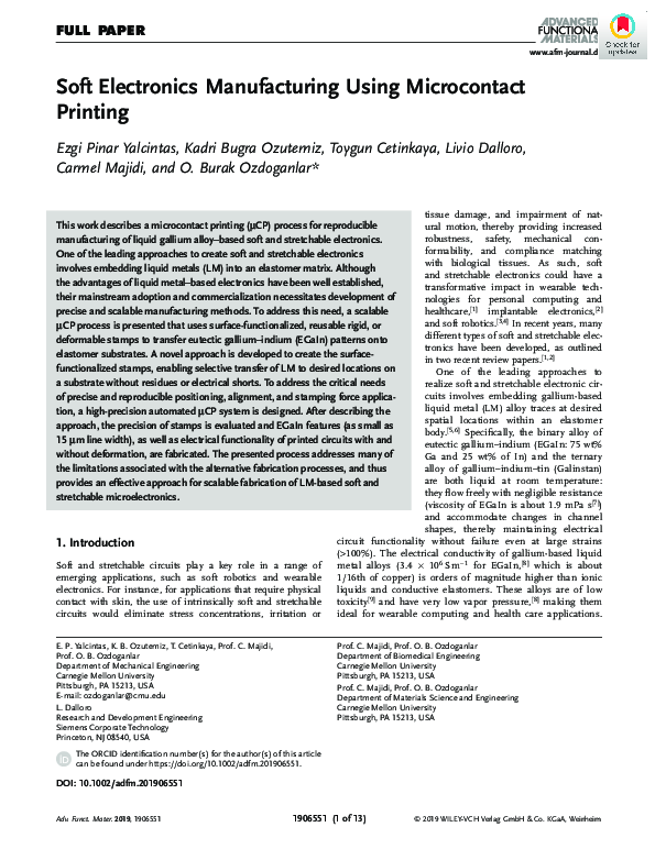 (PDF) Soft Electronics Manufacturing Using Microcontact Printing