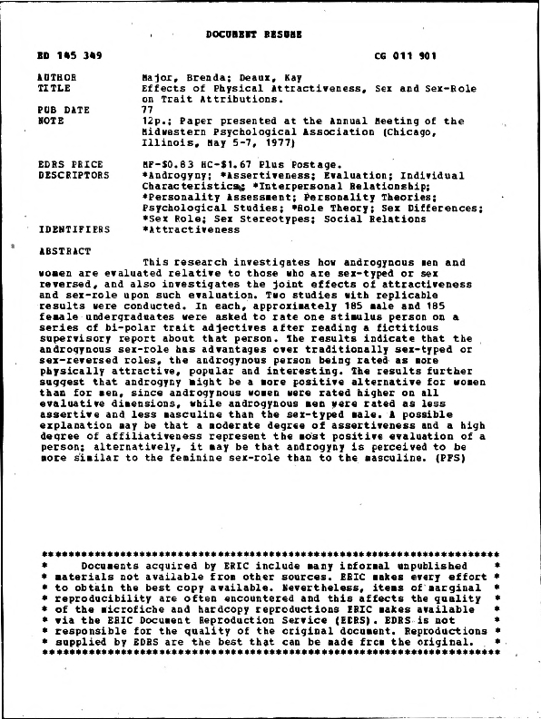 Pdf Effects Of Physical Attractiveness Sex And Sex Role On Trait
