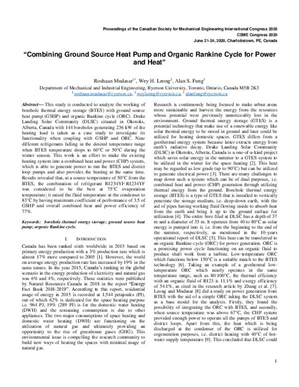 (PDF) Combining Ground Source Heat Pump and Organic Rankine Cyle for ...