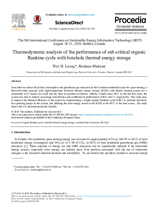 (PDF) Thermodynamic analysis of the performance of sub-critical organic Rankine cycle with ...