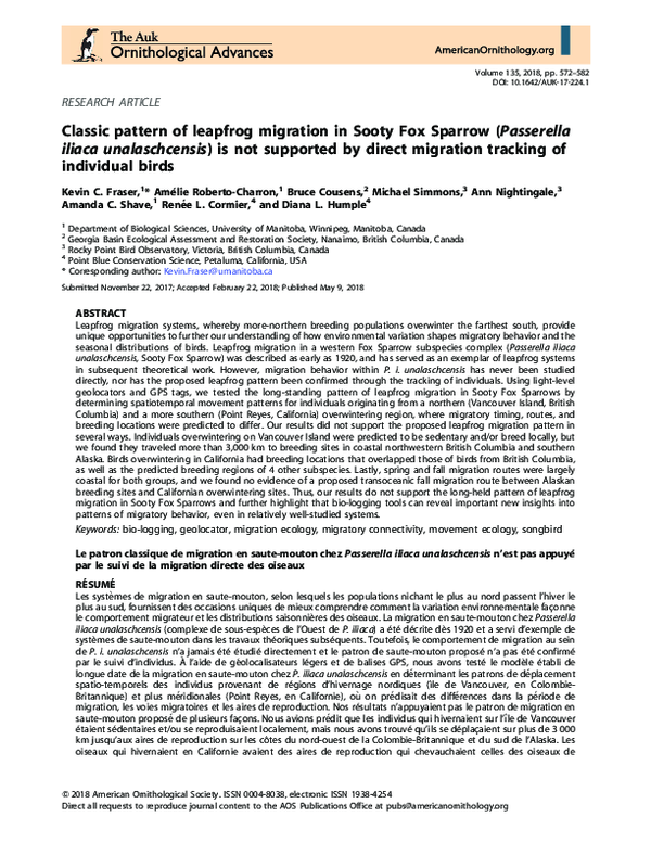 (PDF) Classic pattern of leapfrog migration in Sooty Fox Sparrow ...