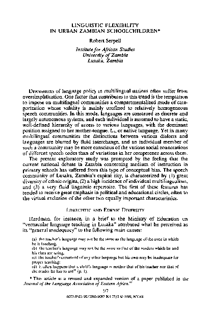 (PDF) Linguistic Flexibility in Urban Zambian Schoolchildren | Robert ...