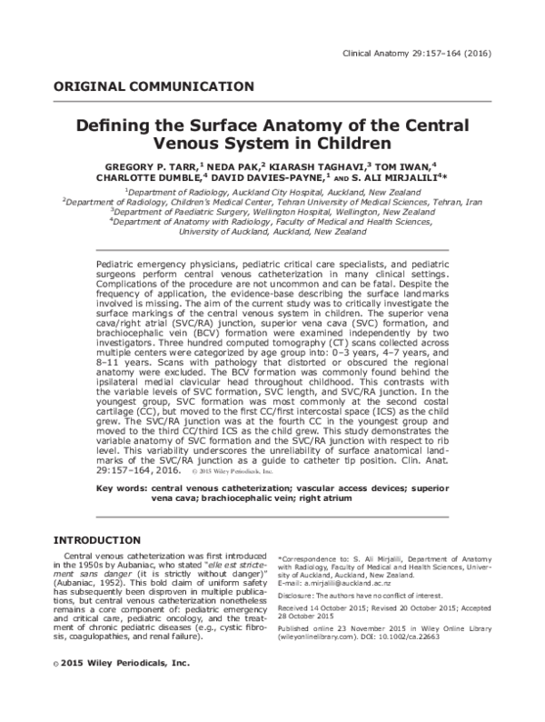 (PDF) Defining the surface anatomy of the central venous system in children