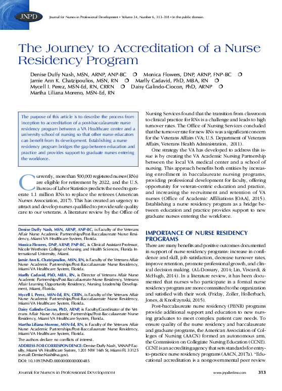 (PDF) The Journey to Accreditation of a Nurse Residency Program