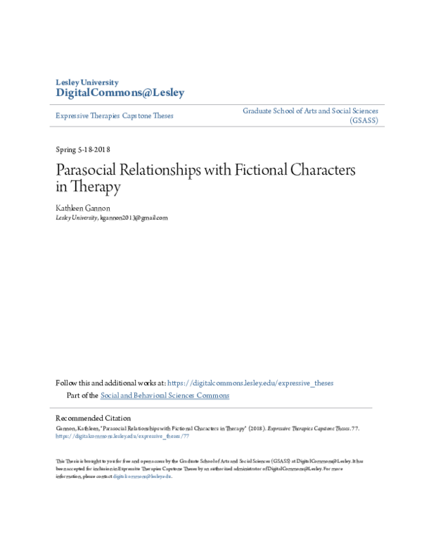 (PDF) Parasocial Relationships with Fictional Characters in Therapy