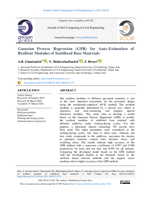 (PDF) Gaussian Process Regression (GPR) for Auto-Estimation of Resilient Modulus of Stabilized ...