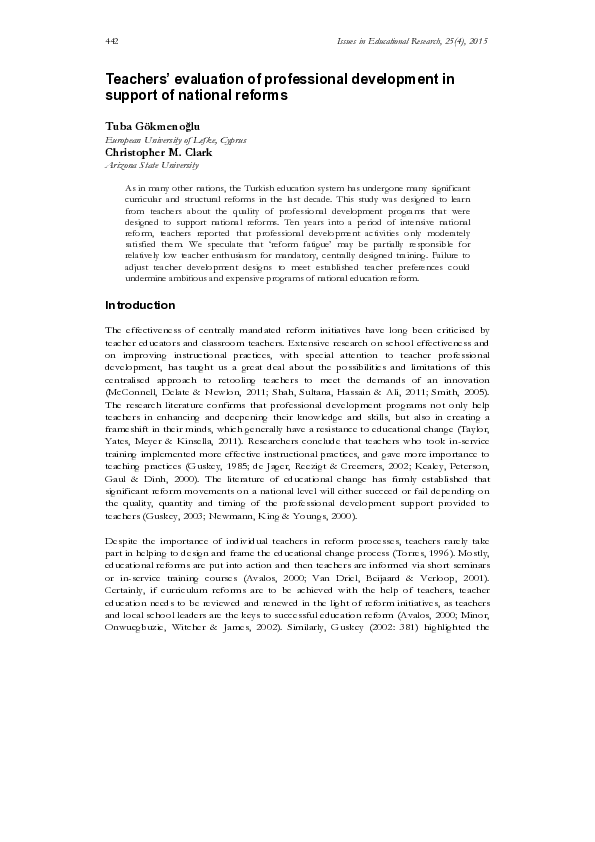 (PDF) Teachers' evaluation of professional development in support of ...
