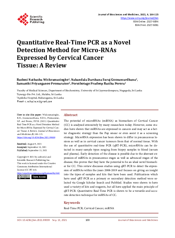 Pdf Quantitative Real Time Pcr As A Novel Detection Method For Micro Rnas Expressed By