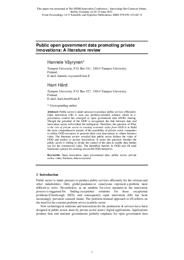 (PDF) Public Open Government Data Promoting Private Innovations a ...