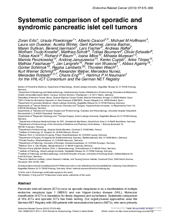 (PDF) Systematic comparison of sporadic and syndromic pancreatic islet ...