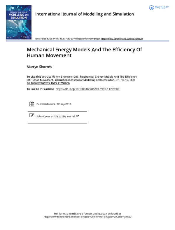 (PDF) Mechanical Energy Models And The Efficiency Of Human Movement