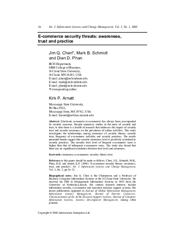 (PDF) E-commerce security threats: awareness, trust and practice