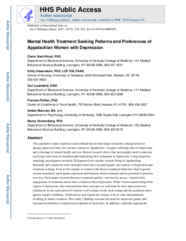 (PDF) Mental Health Treatment Seeking Patterns and Preferences of ...