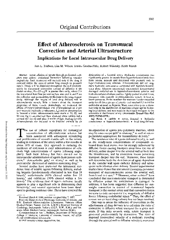 (PDF) Effect of Atherosclerosis on Transmural Convection and Arterial ...