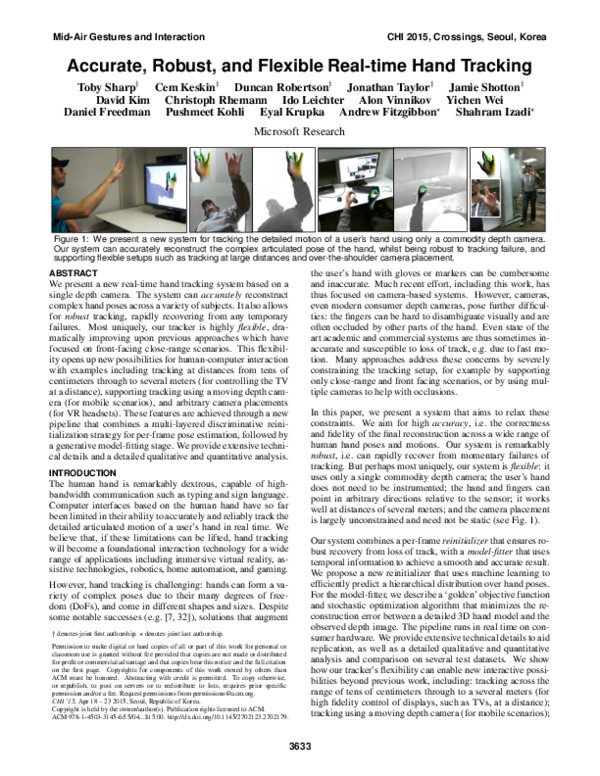 Pdf Accurate Robust And Flexible Real Time Hand Tracking