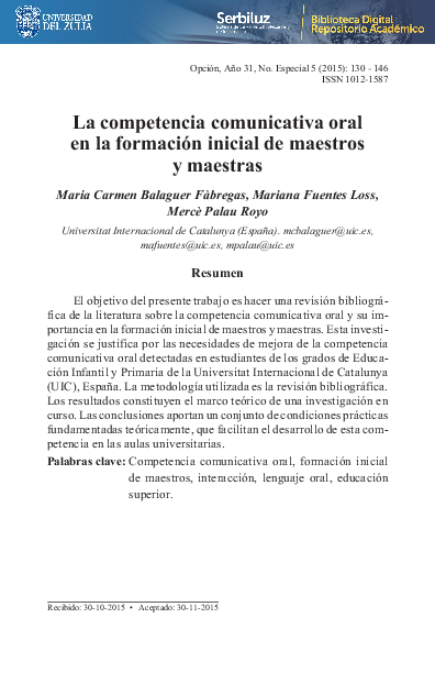 (PDF) La competencia comunicativa oral en la formación inicial de ...