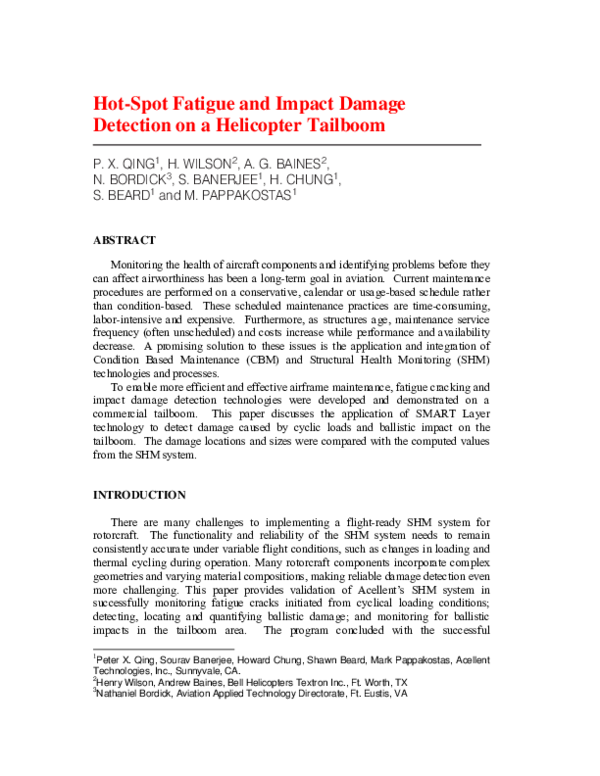 (PDF) Hot-Spot Fatigue and Impact Damage Detection on a Helicopter Tailboom