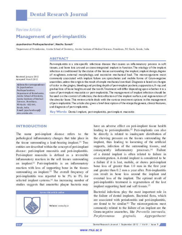 (PDF) Management of peri-implantitis
