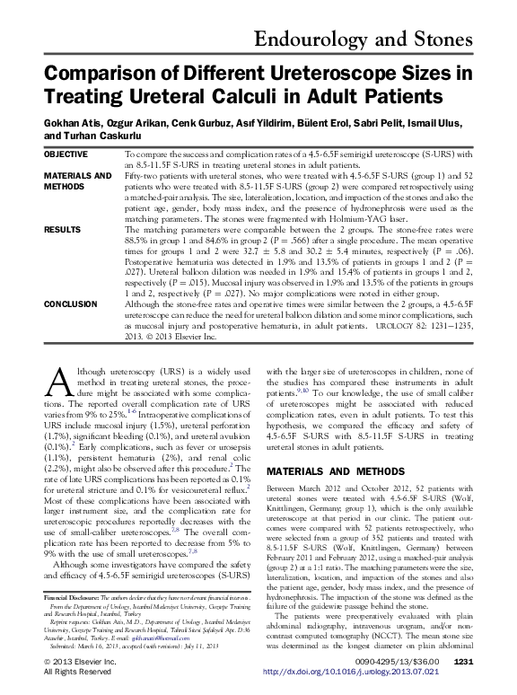 (PDF) Comparison of Different Ureteroscope Sizes in Treating Ureteral ...