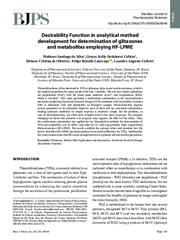 (PDF) Desirability Function in analytical method development for determination of glitazones and ...